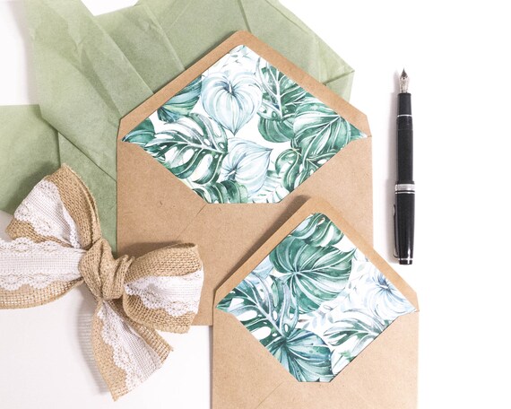 Tropical Lined Envelopes Pack of 10 Monstera Fern Greenery | Etsy