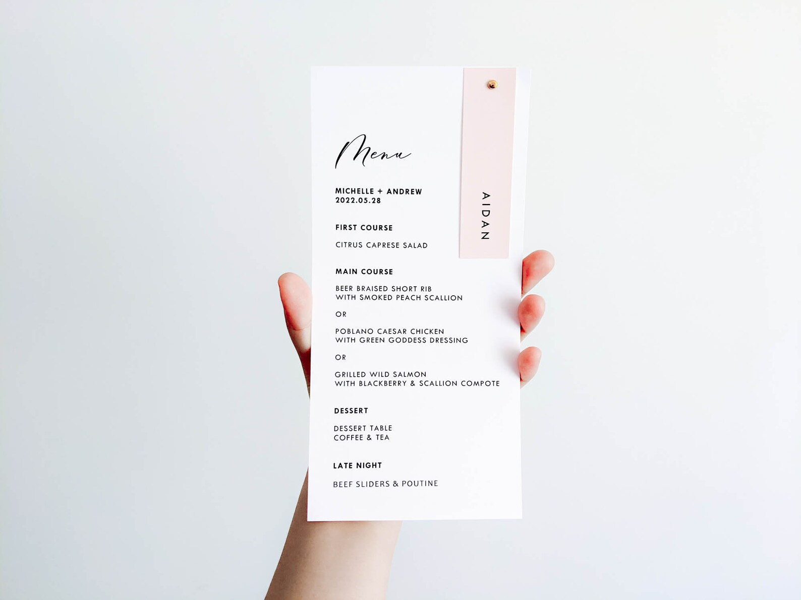 PRINTED Wedding Menu Place Card Set, Pack of 10, Modern Wedding Dinner ...