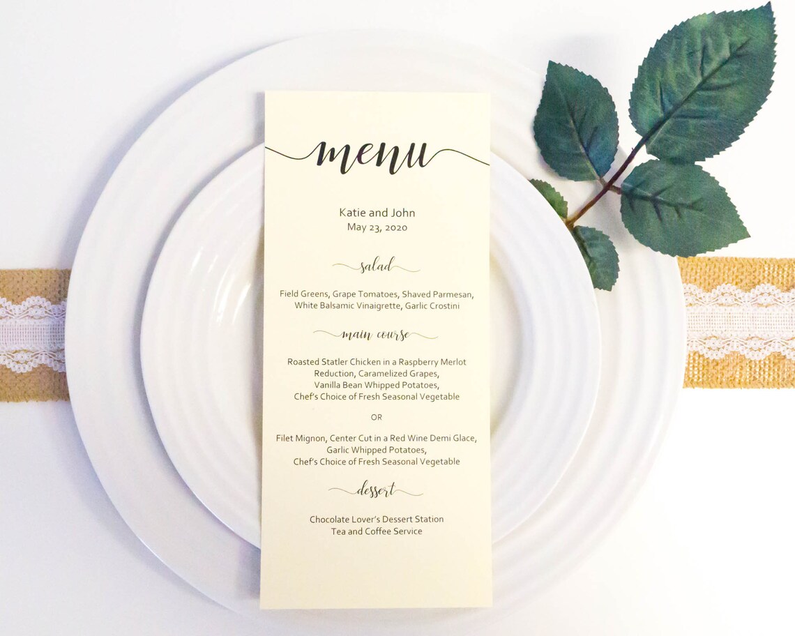 PRINTED Ivory Dinner Menu Pack of 10 Ivory Wedding Dinner - Etsy