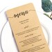 PRINTED Rustic Kraft Dinner Menu, Pack of 10, Kraft Wedding Dinner ...