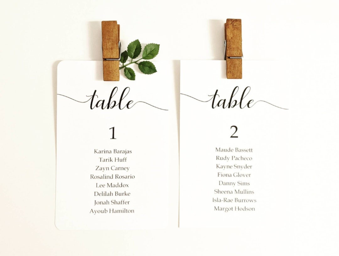 PRINTED White Wedding Table Assingment Cards, White Seating Charts, Table Assingment Sign ...