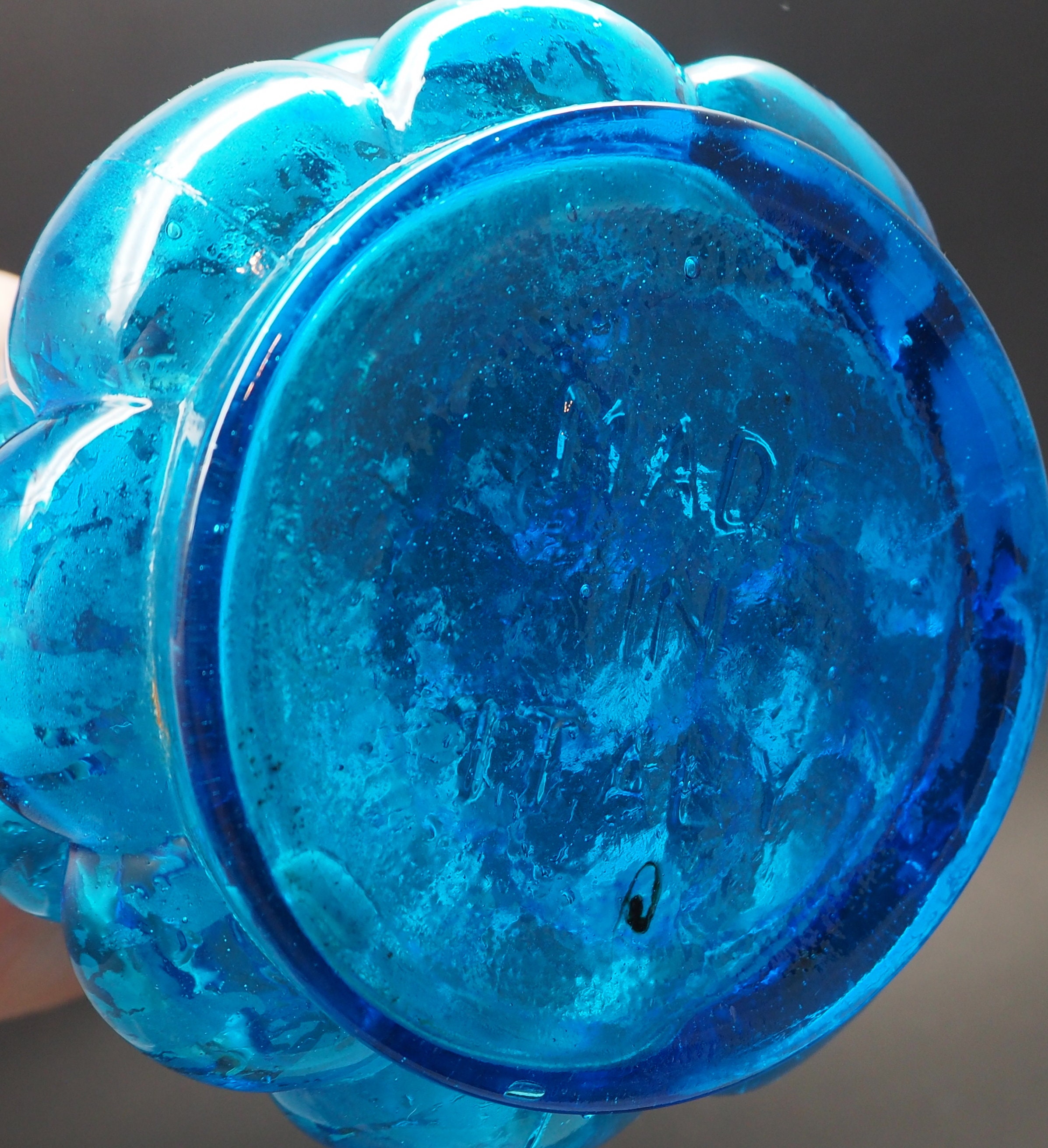 Blue Bubble Glass Vase Made In Italy Mid Century Empoli Aqua Etsy