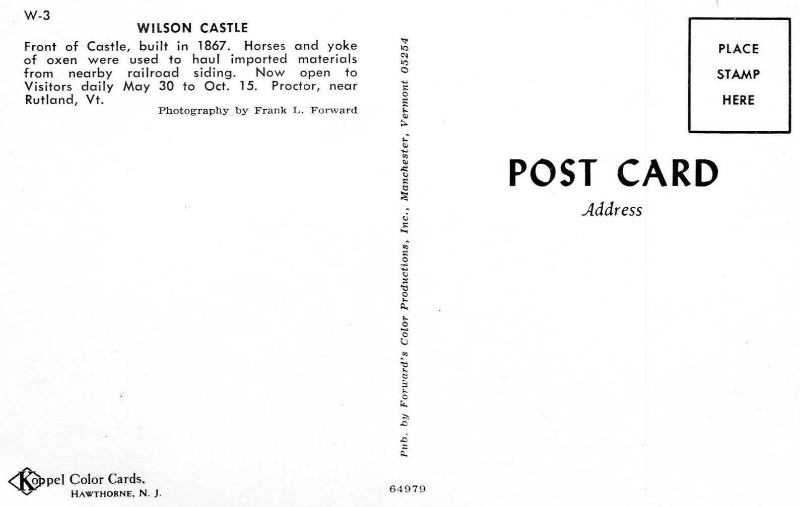 Postcard VINTAGE W-3 WILSON CASTLE Rutland, Vermont #P-140 - Etsy