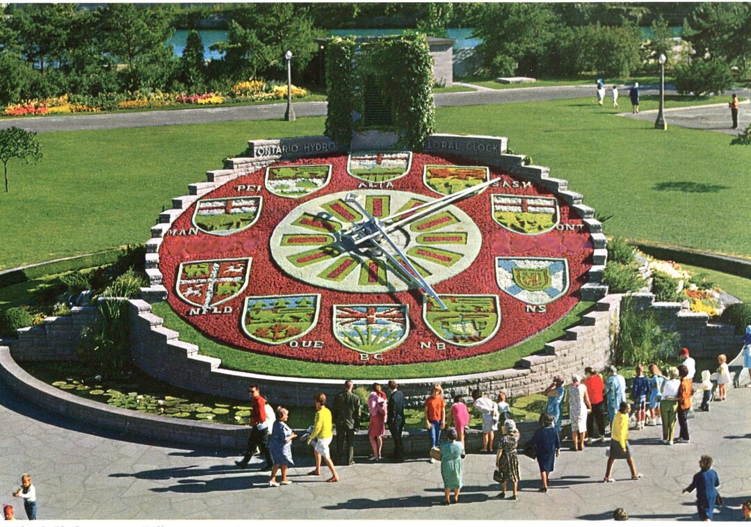 P-266 Postcard Vintage, ONTARIO HYDRO'S FLORAL Clock, Ontario, Canada # ...