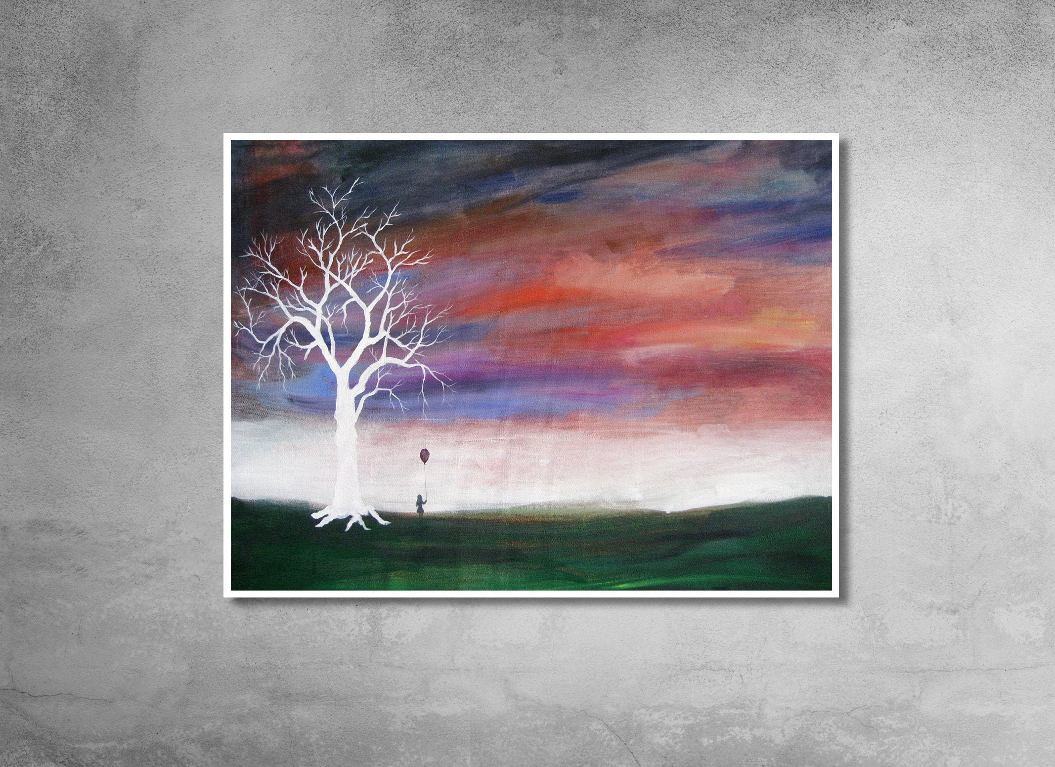White Oak Tree Surreal Landscape Painting, Art Print, Muted Landscape ...
