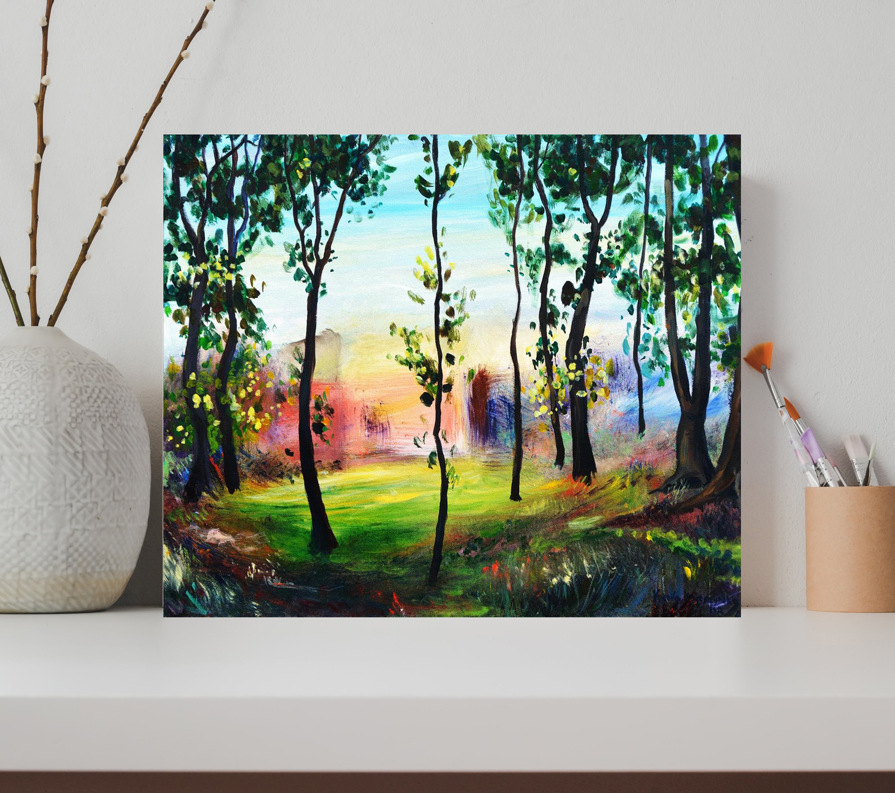 Abstract Painting, Greenery Wall Art, Abstract Canvas Art, Art Print ...