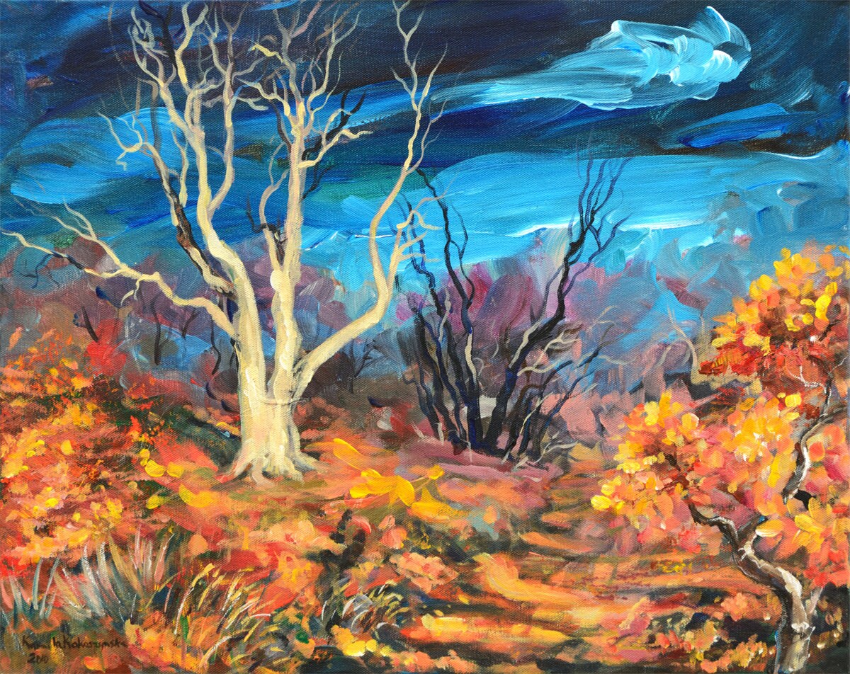 Fall Abstract Landscape, Original Acrylic Landscape Painting, Tree ...