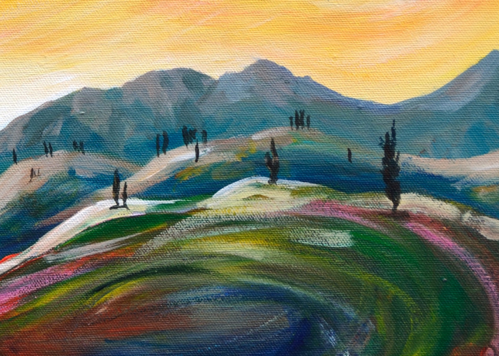Landscape Tuscany Abstract Painting, Italy Original Painting, Original ...
