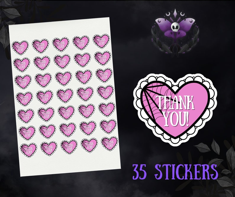 Emo Style Pink Heart Thank You Stickers - Etsy