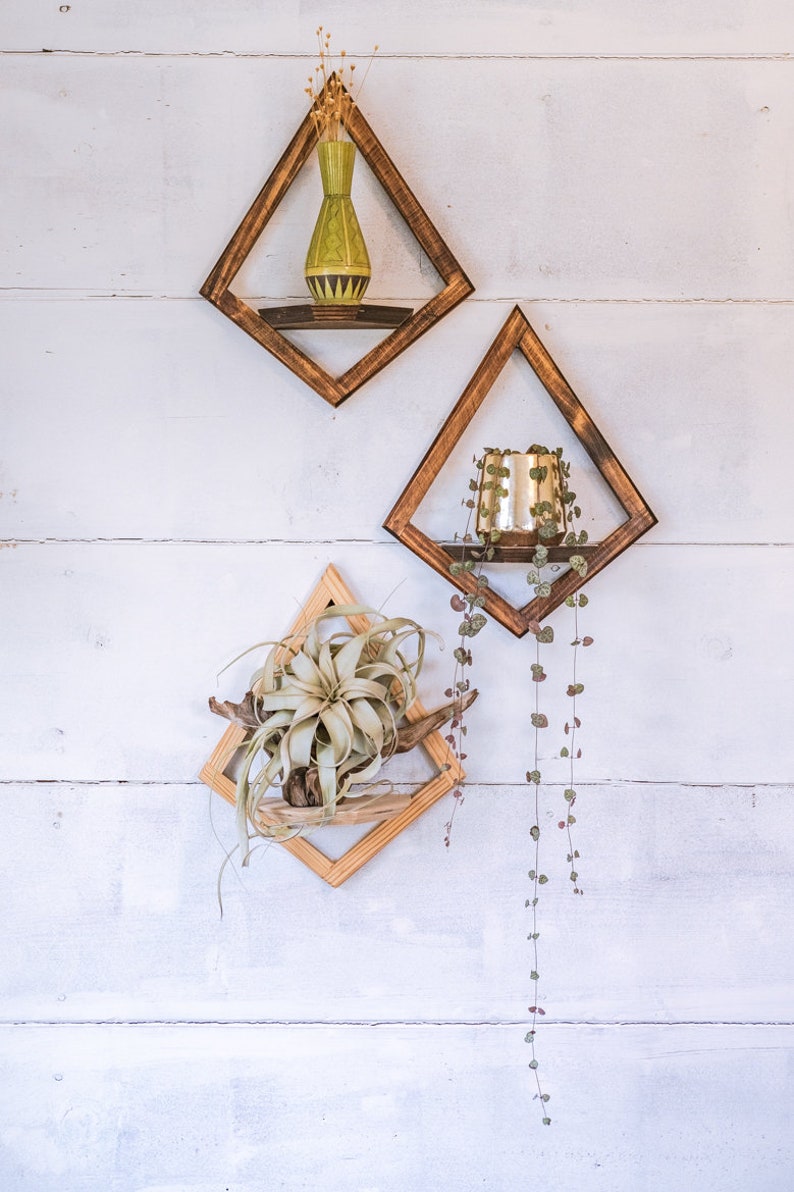 Wall Mount Diamond Planter With Saucer Geometric Wall - Etsy