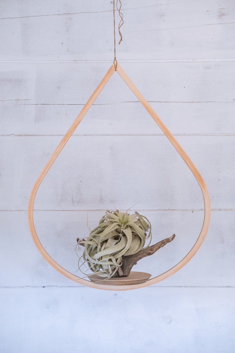 Large Wooden Plant Hanger, Tear Drop Planter, Planter With Saucer, Air ...