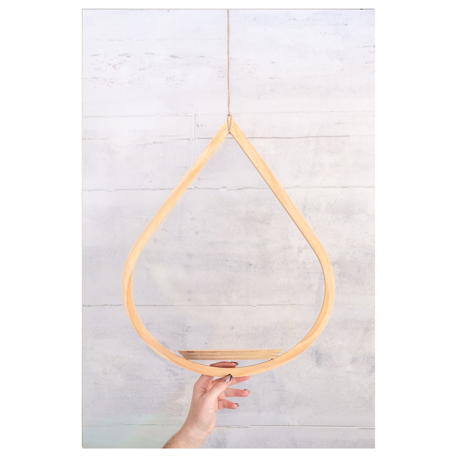 Medium Wooden Plant Hanger, Tear Drop Hanger, Planter With Saucer, Air ...