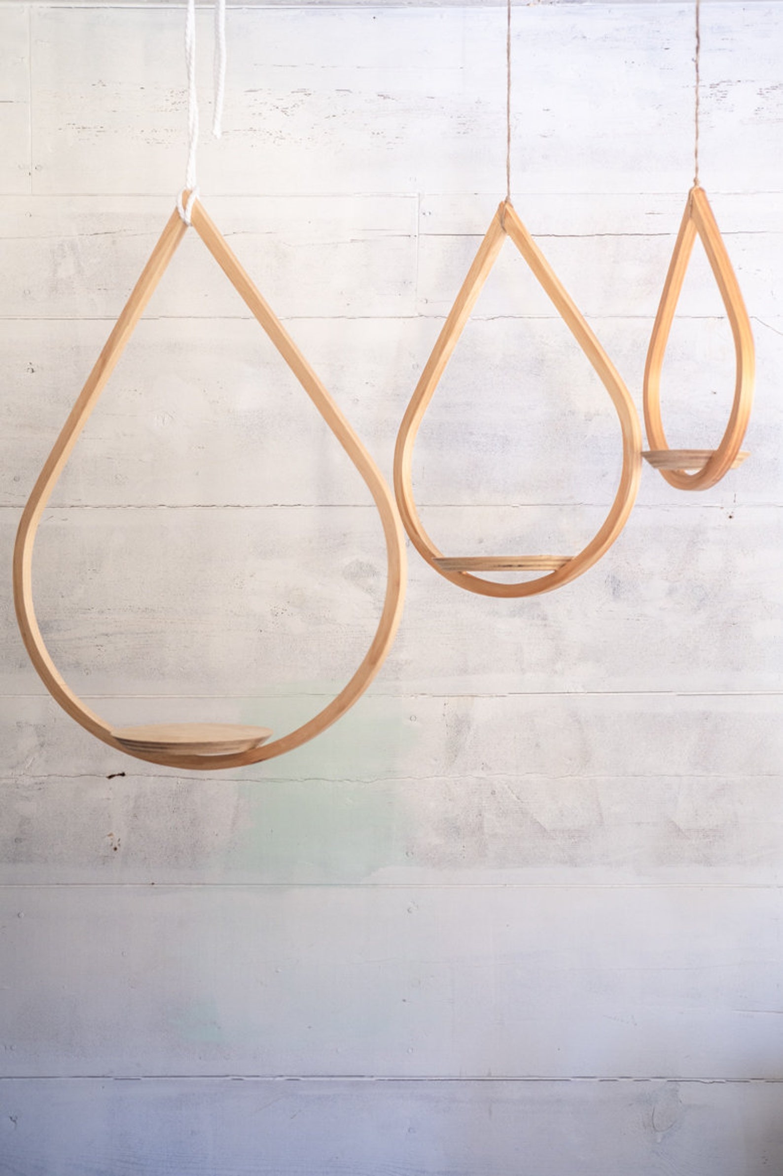 Medium Wooden Plant Hanger, Tear Drop Hanger, Planter With Saucer, Air ...