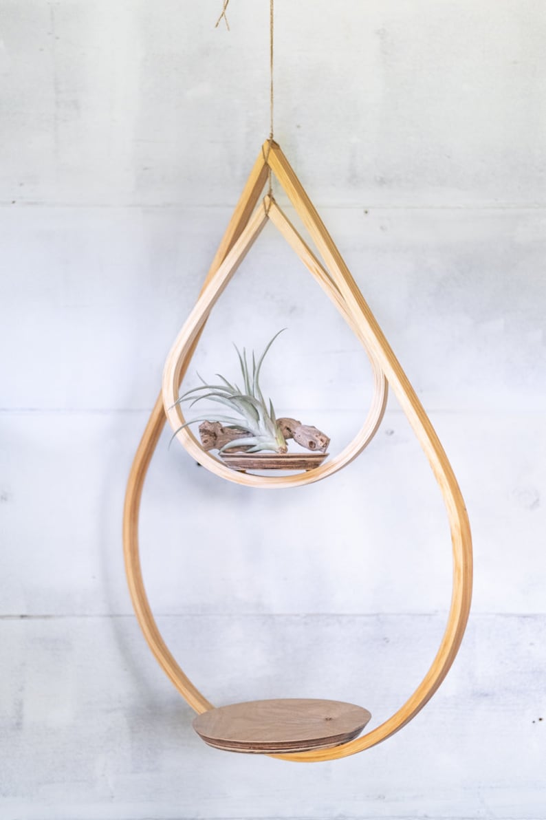 Large Indoor Wooden Tear Drop Hanger, Air Plant Holder, Air Planter ...