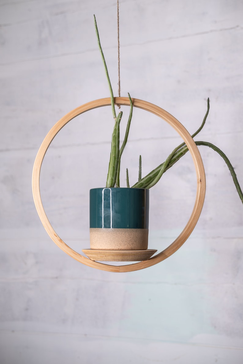 Small Circle Wooden Plant Hanger, Bubble Hanger, Planter With Saucer ...