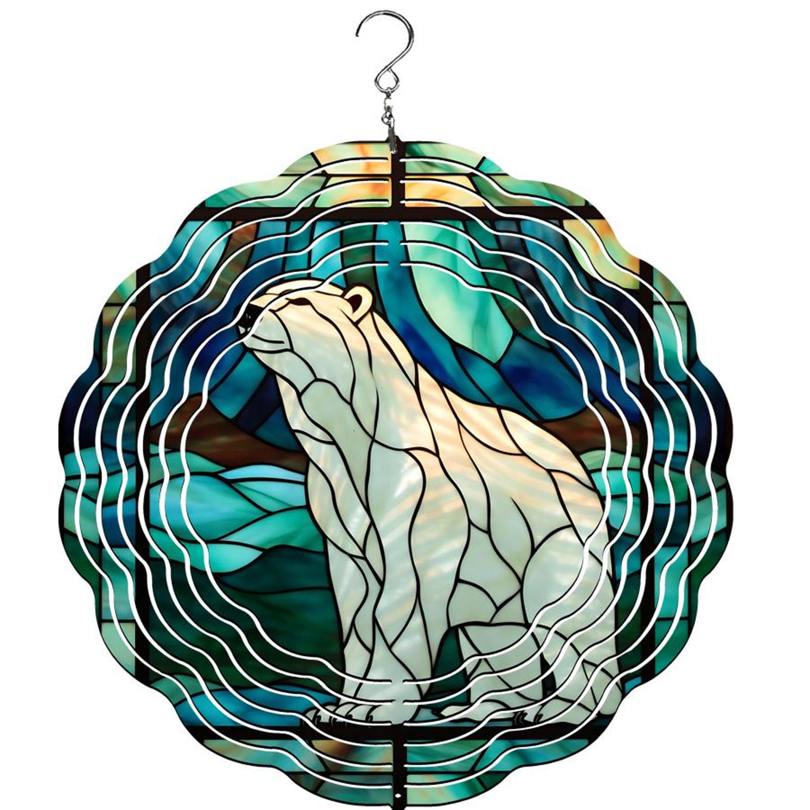 Polar Bear Stained Glass Wind Spinner - 10" Yard Decor - Etsy