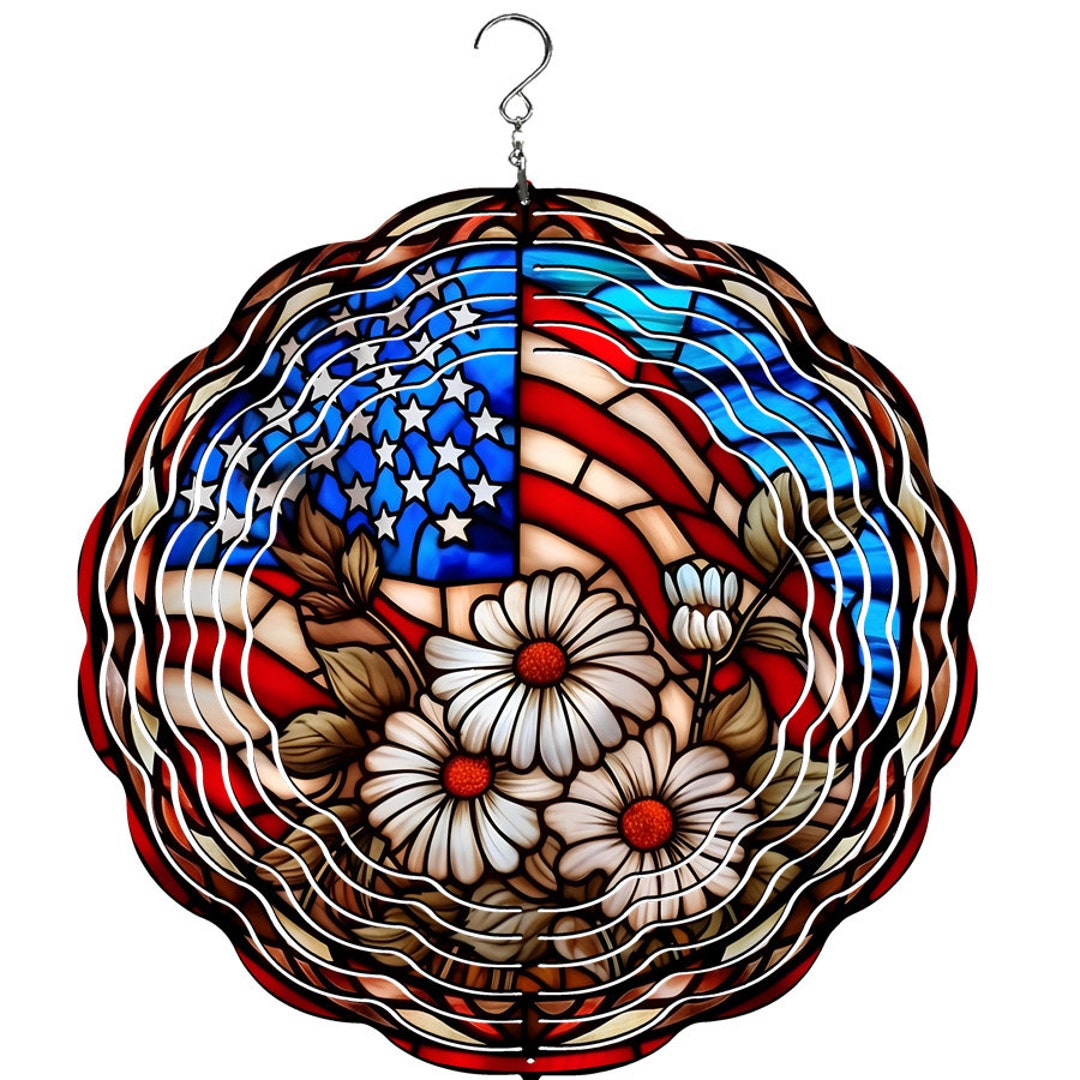 Patriotic American Flag Wind Spinner | 10" Windspinner | Wind Spinner ...