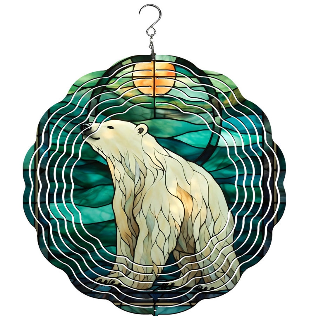 Polar Bear Stained Glass Wind Spinner: 10" Yard Decor - Etsy