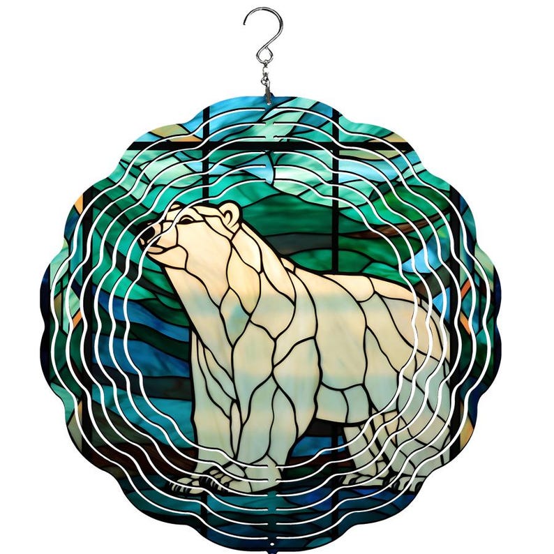 Polar Bear Stained Glass Wind Spinner - 10" Yard Decor - Etsy