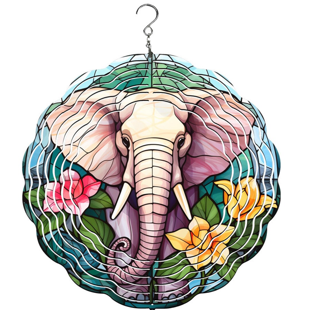 Elephant Stained Glass Wind Spinner: 10" Animal Yard Art - Etsy