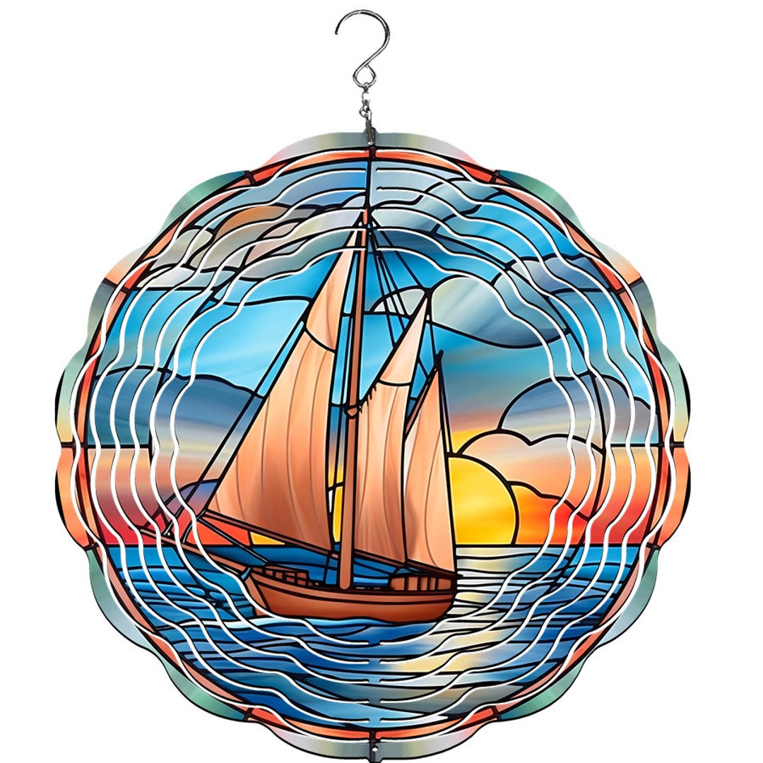 Sailboat Stained Glass Wind Spinner: 10" Sailing Decor - Etsy