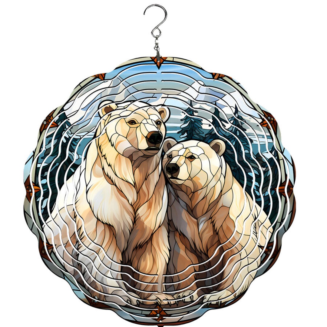 Polar Bear Stained Glass Wind Spinner | 10" Windspinner | Wind Spinner ...