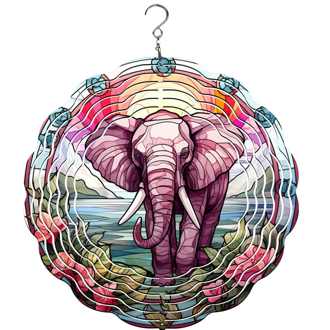 Elephant Stained Glass Wind Spinner: 10" Animal Garden Decor - Etsy