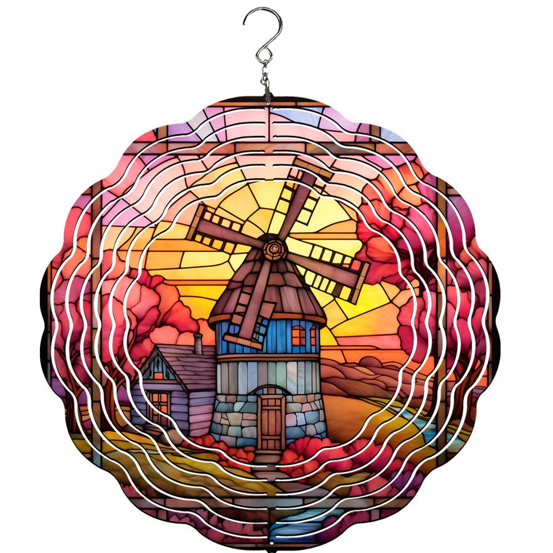 Windmill Stained Glass Wind Spinner | 10" Windspinner | Wind Spinner ...
