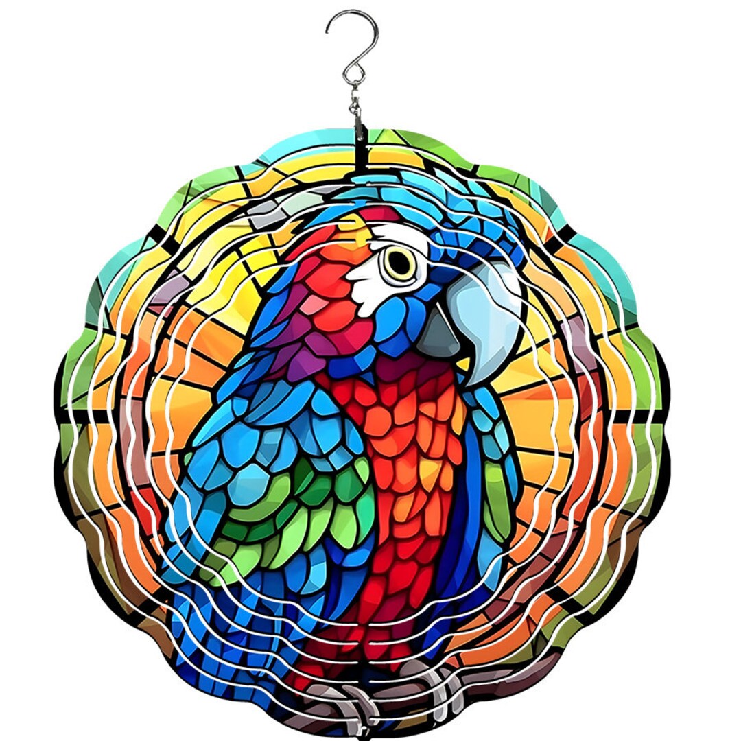 Parrot Wind Spinner: Stained Glass Style, 10" Yard Decor - Etsy