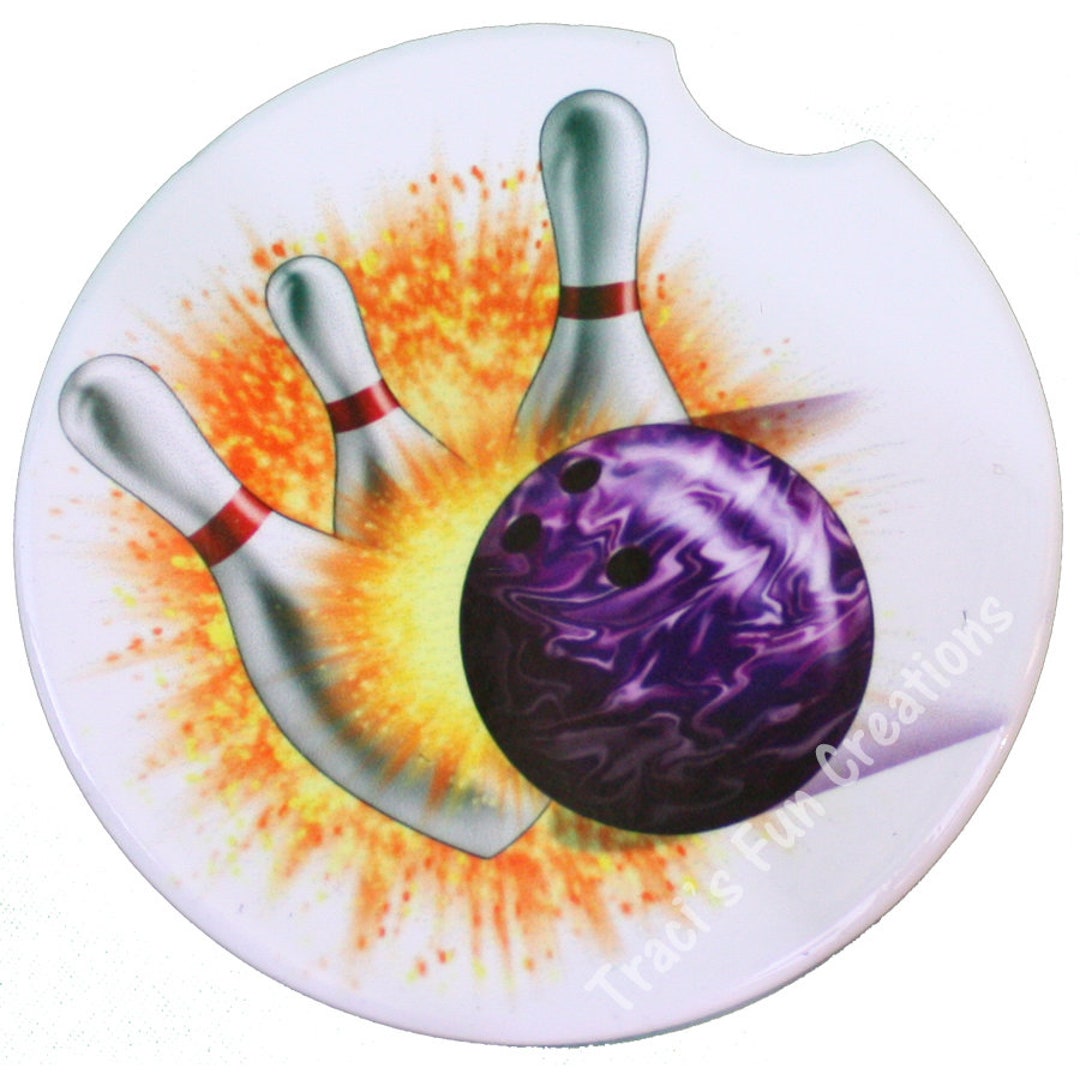 Bowling Car Coasters: Sandstone Absorbent Cup Holder - Bowler Gift (set ...