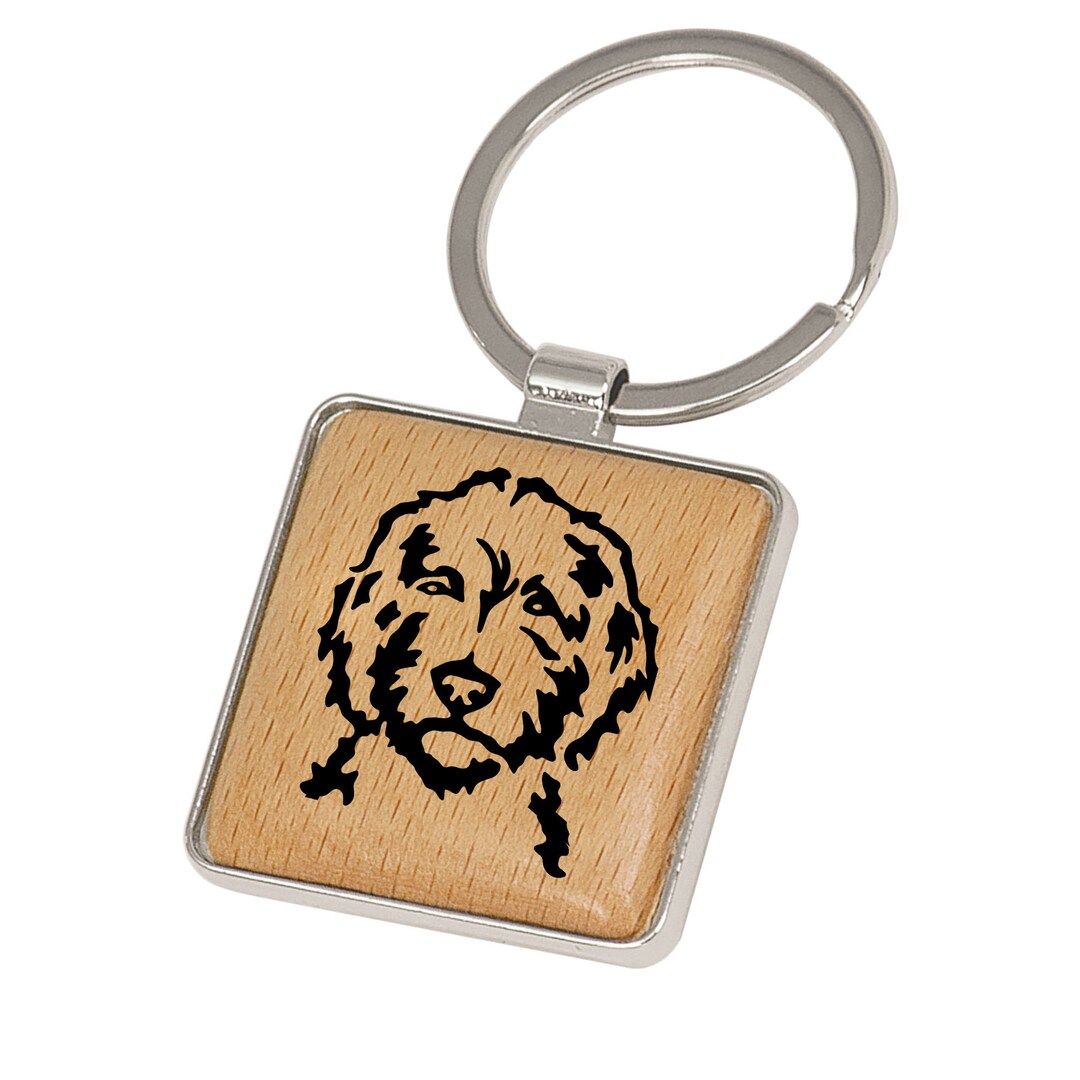 Goldendoodle Wood Round Key Chain, Key Ring Engraved, Dog Key Chain ...