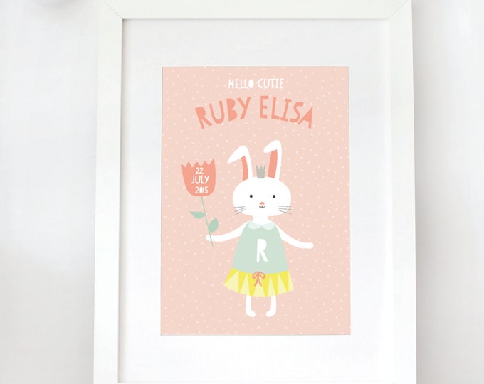 Personalised Illustration / Bunny Rabbit / Nursery Wall Art / | Etsy