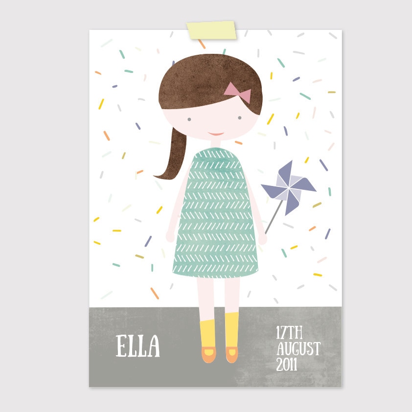 Personalised Girl Illustration, Custom Kids Wall Art, Modern Girls Room ...