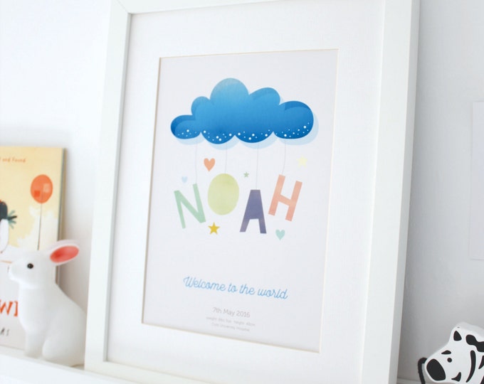Personalised Birth Details, Newborn Baby Girl or Boy, Custom Nursery ...