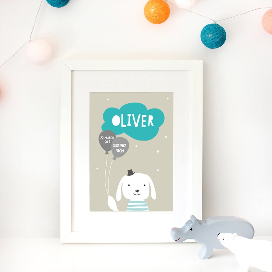Personalized Baby Print / Cute Puppy Dog / Custom Name Wall Art for Boy ...