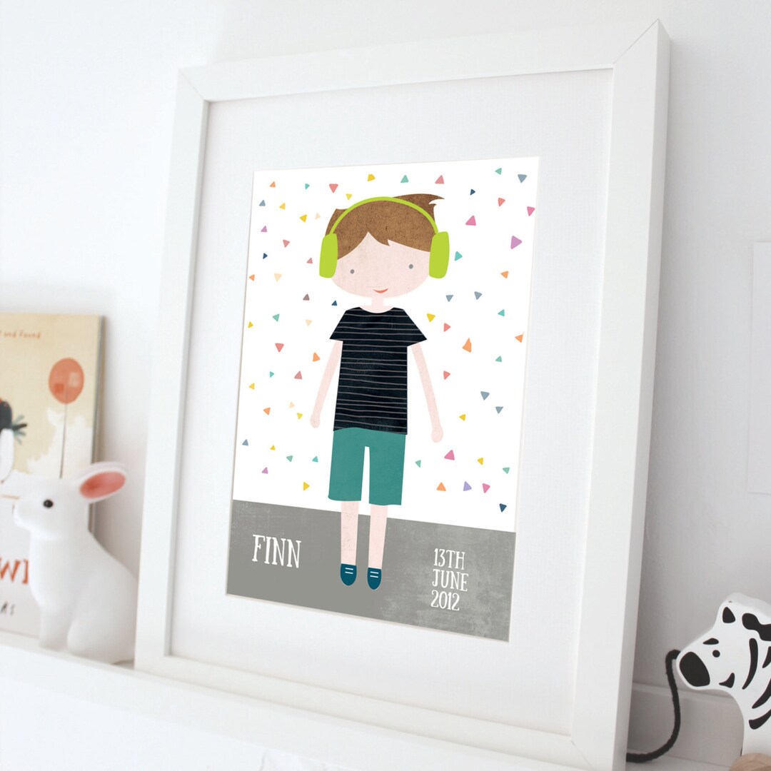 Personalized Kids Print, Cool Boy Illustration, Kids Wall Art, Modern ...