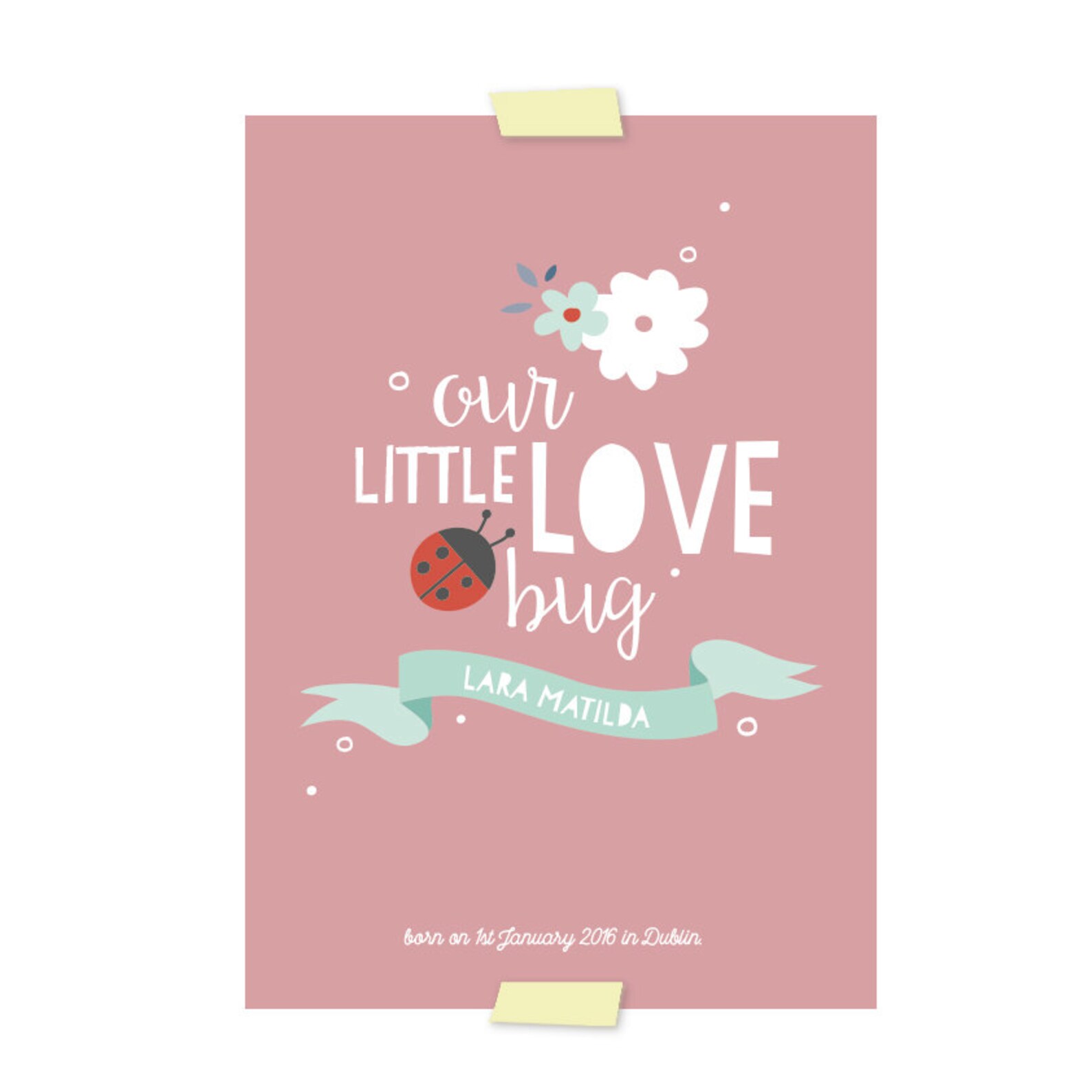 Little Love Bug / Personalised Nursery Wall Art / Cute Baby Birth ...