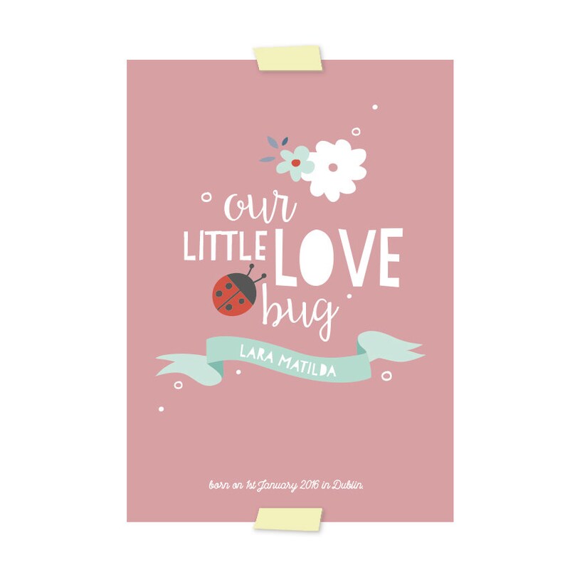Little Love Bug / Personalised Nursery Wall Art / Cute Baby Birth ...
