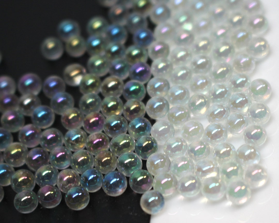 10, 15 Gr 4 Mm Iridescent Clear Glass Mini Bubbles Caviar Ball Beads No ...