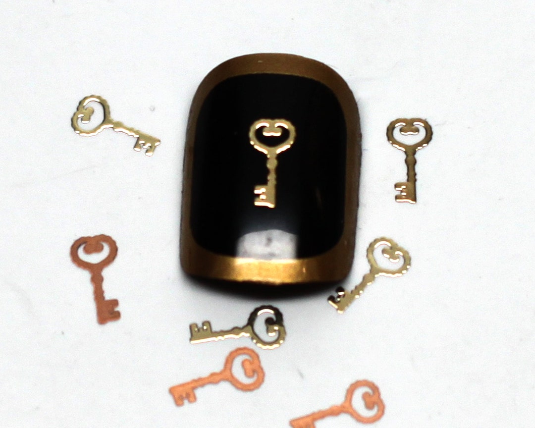30 Pcs Keys 6x3 Mm Shiny Gold Metal Tiny Mini Summer Nail Art Charm UV ...