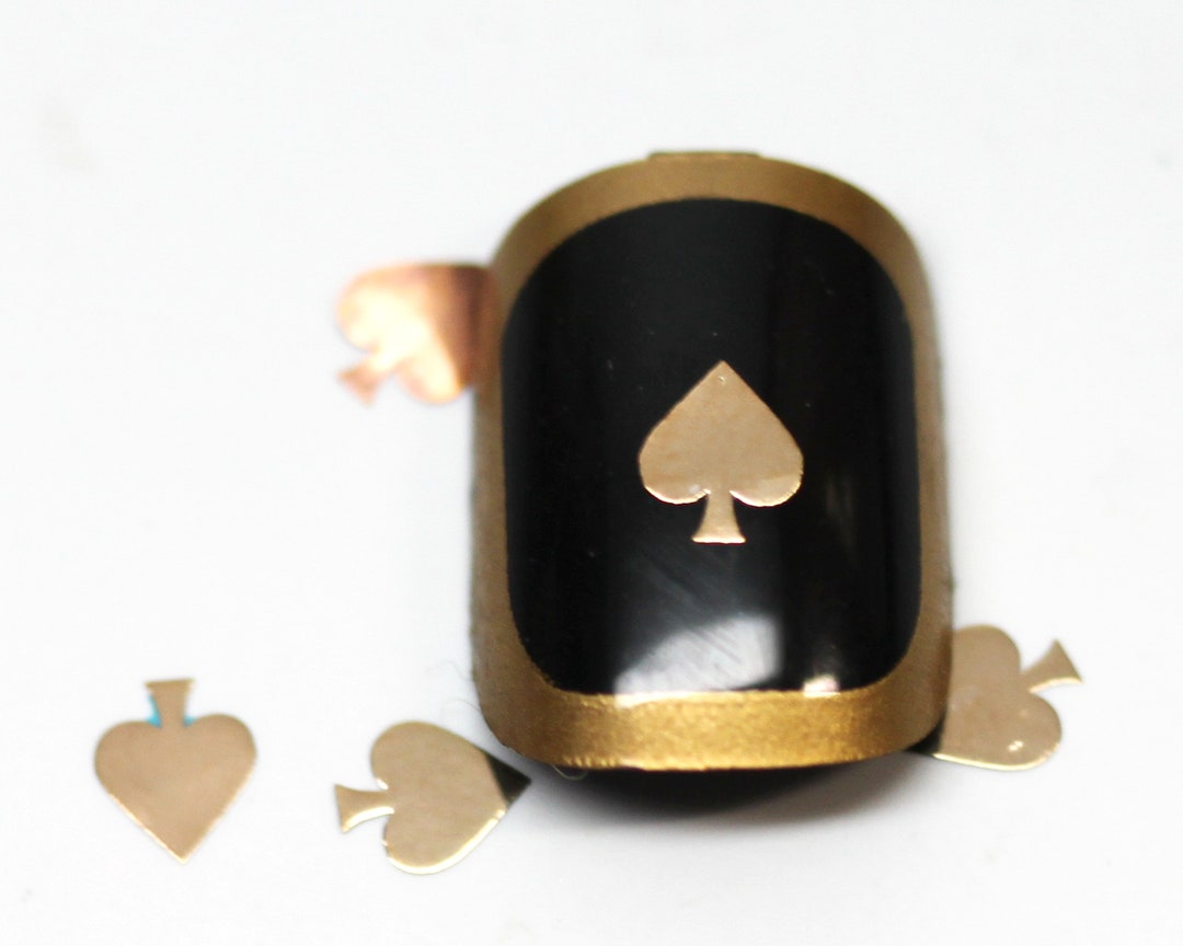 30 Pcs Spades Cards 5x4 Mm Shiny Gold Metal 3D Tiny Mini Summer Nail ...