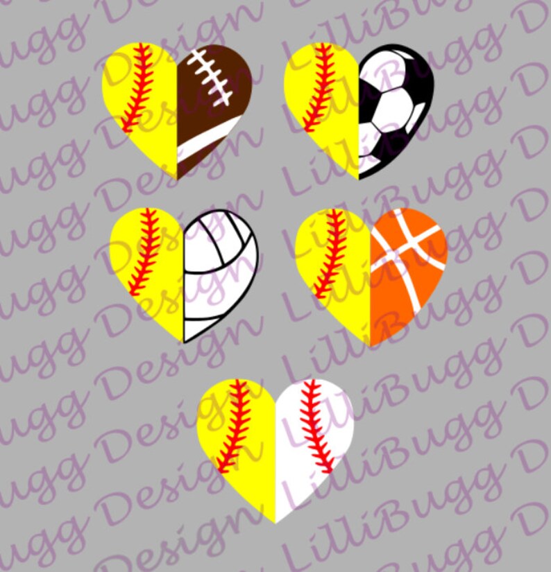 Softball Hearts Split SVG and EPS - Etsy
