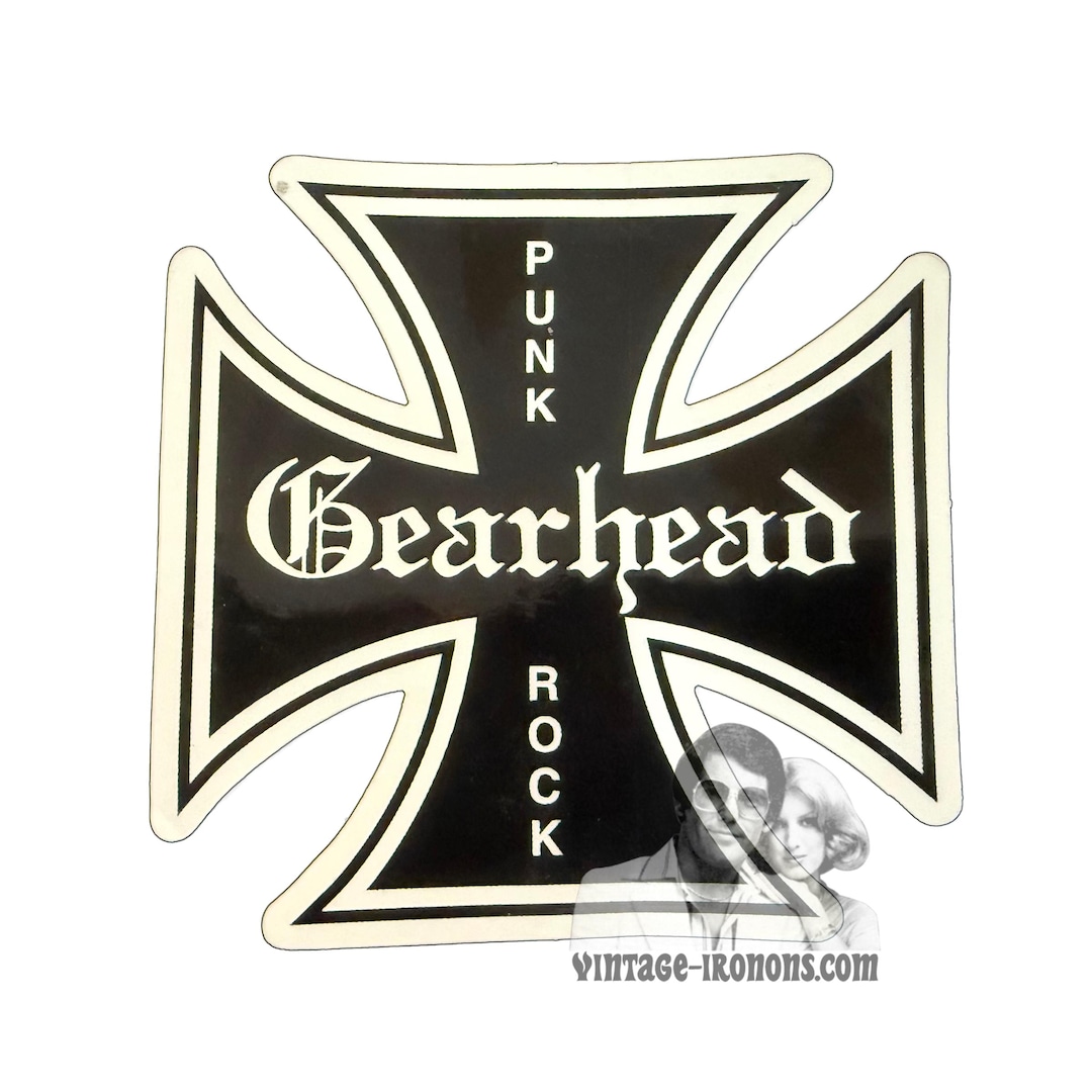 Gearhead Punk Rock Iron Cross Sticker - Etsy