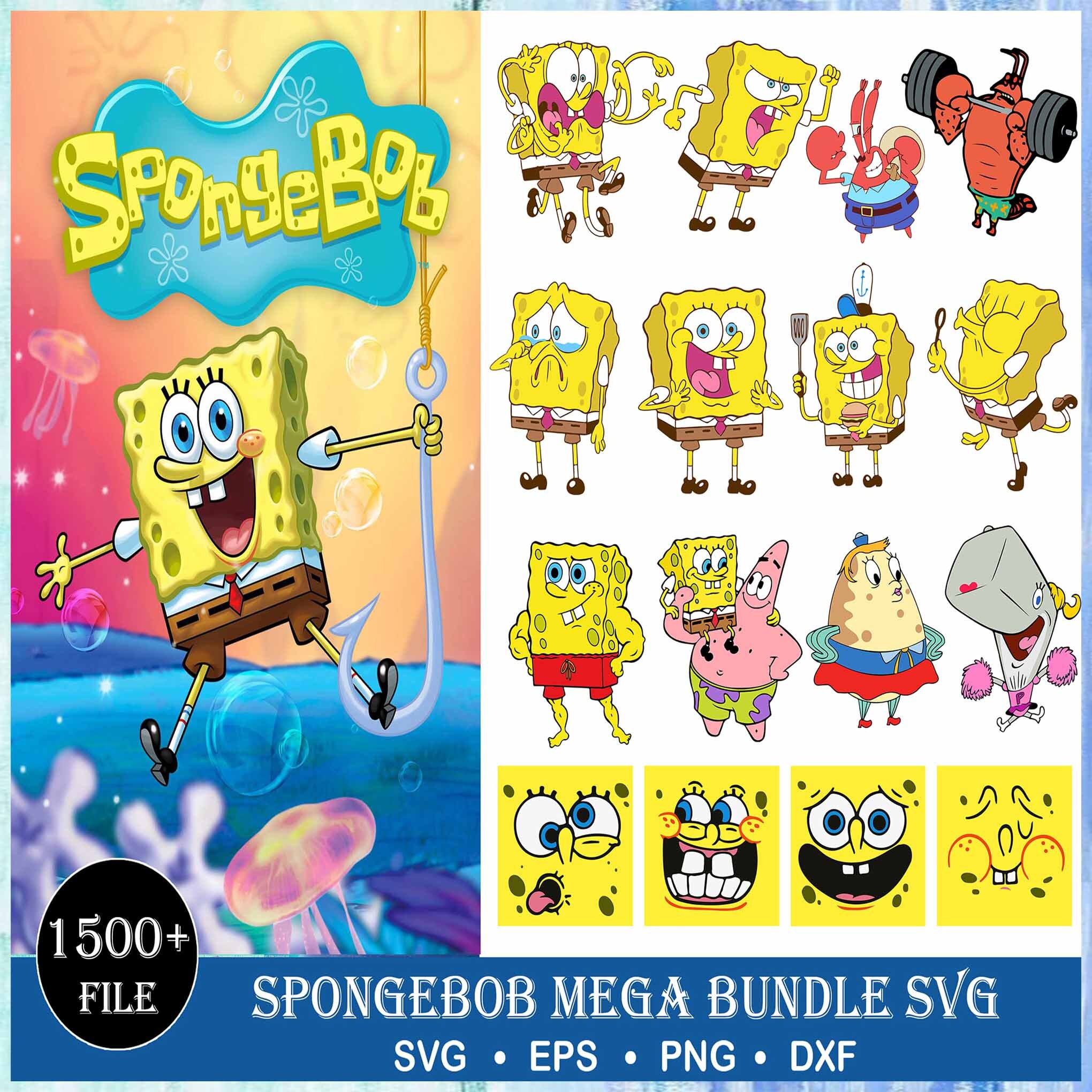 Sponge Bob Svg Bundle, Sponge B Svg, Svg Cut File for Cricut, Eps Dxf ...