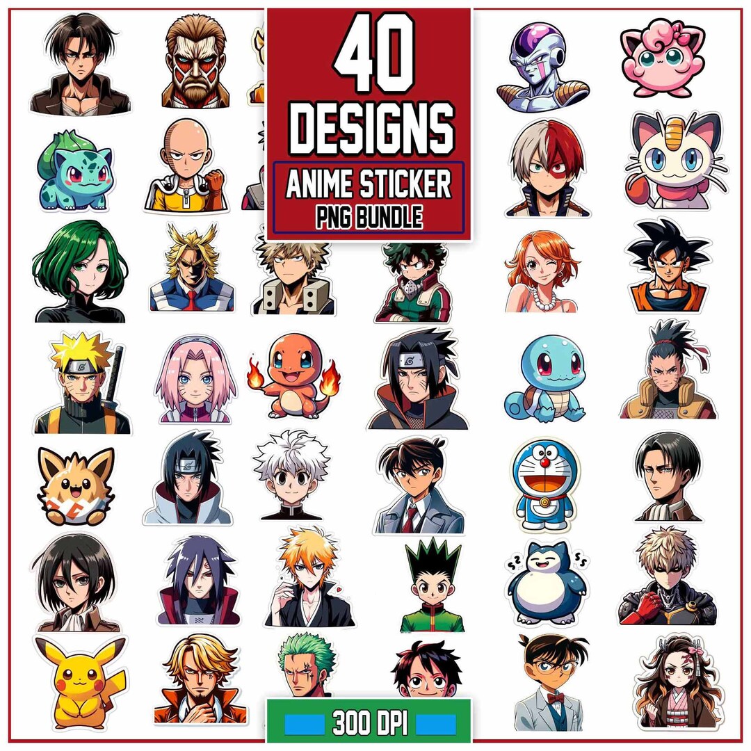 40 Anime Sticker Bundle Png, ANIME STICKER DESIGN Bundle, Best Sticker ...