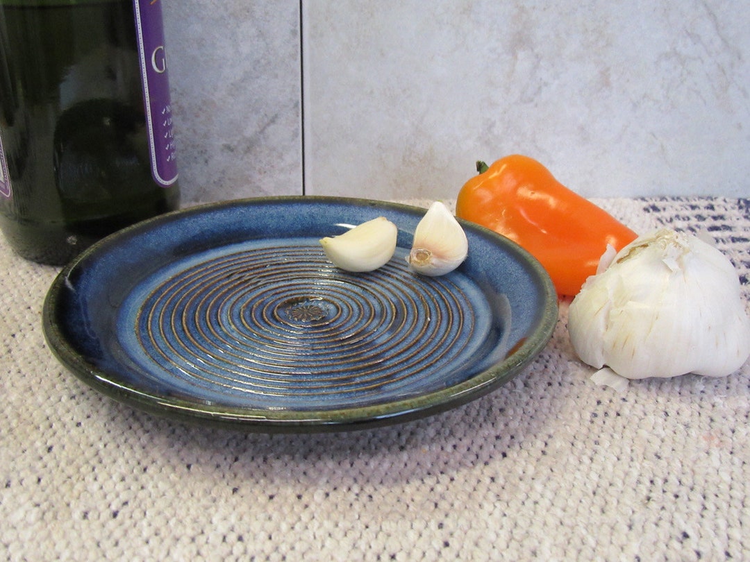 Garlic Plate, Grater Plate, Black/blue Plate, Made in Montana, Pottery ...