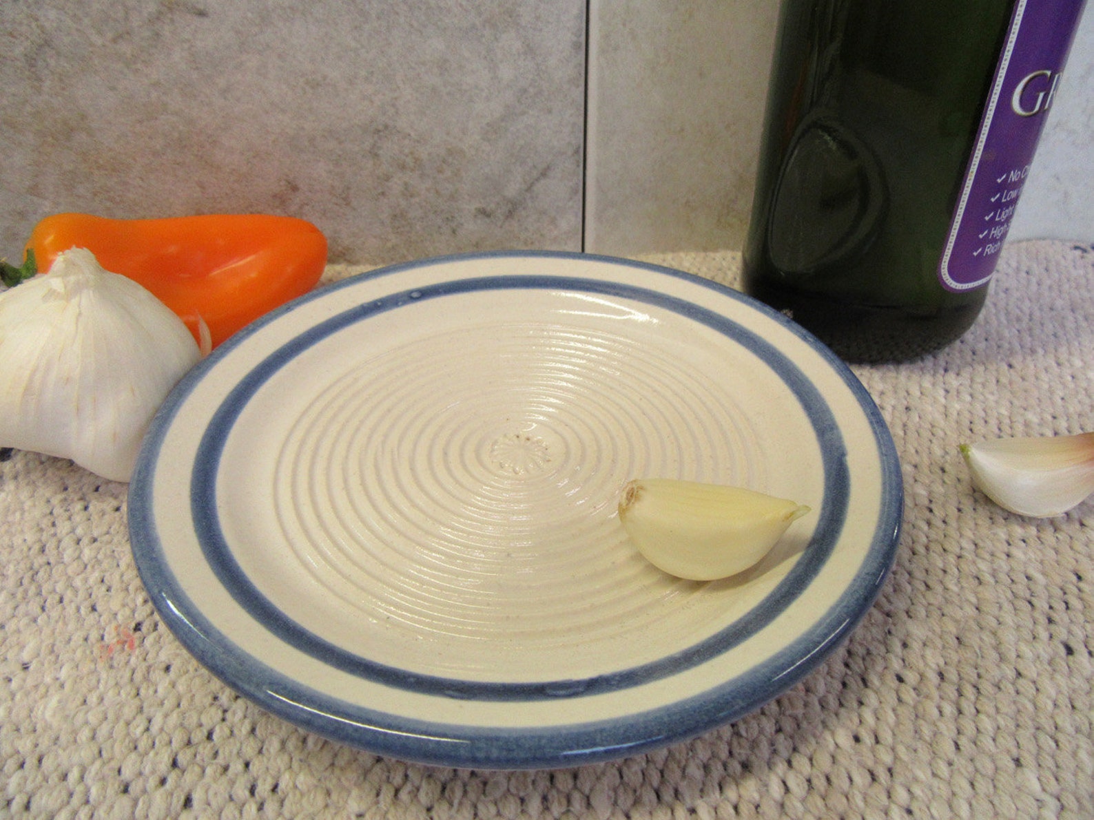 Grater Plate Garlic Plate White & Blue Plate Made in - Etsy