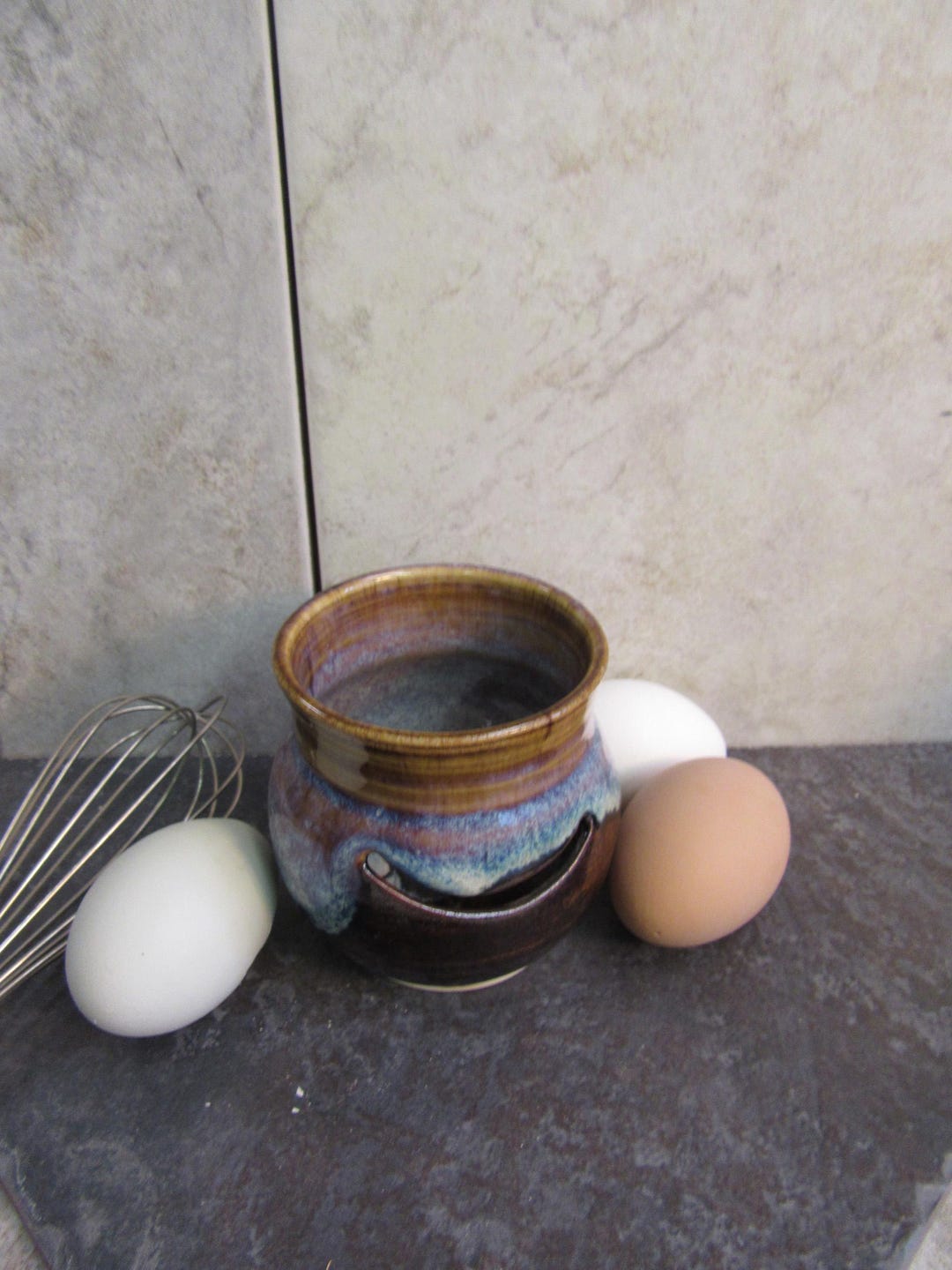 Egg Separator, Brown & Blue Pottery, Kitchen Gadget, Utensil, Kitchen ...