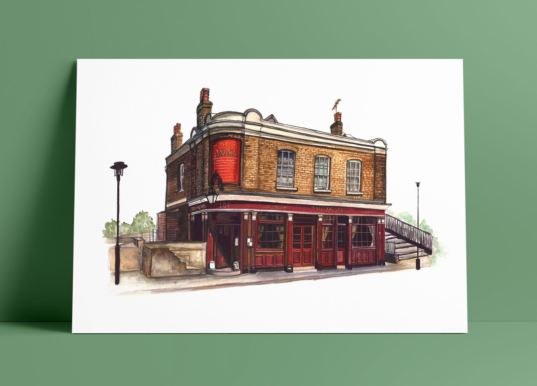 The Angel Pub Art Print, Rotherhithe, Bermondsey, Illustrated Wall Art ...