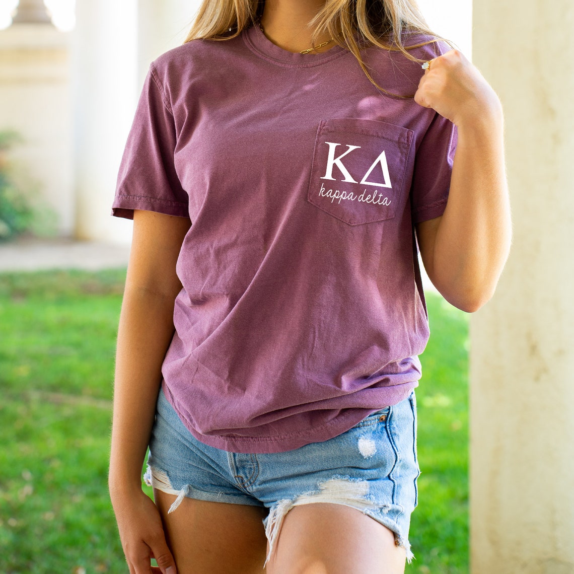 Kappa Delta Sorority Script Letters Pocket Tee - Berry - Etsy